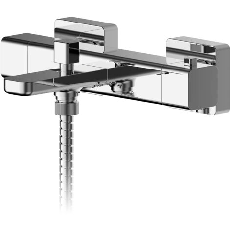 Square Wall Mount Thermostatic Bath Shower Mixer Bar Valve Tap - Chrome