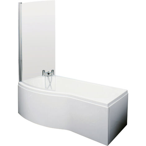 Balterley 1500 mm Left Hand B Shape Shower Bath Bundle & Tub, Curved 6 ...