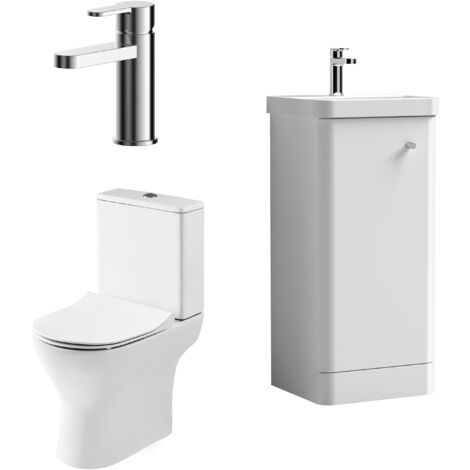Cloakroom Suite - Vanity Unit, Tap and Toilet - White