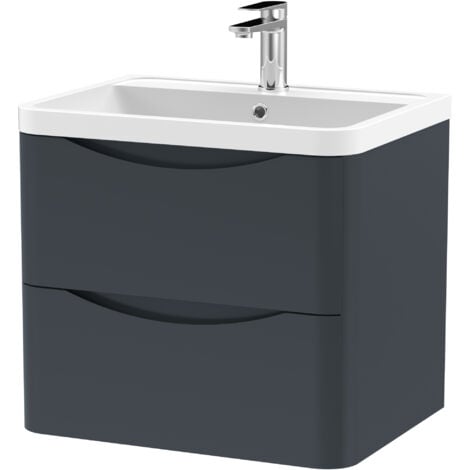 Wall Hung 2 Drawer Vanity Basin Unit with Polymarble Basin, 600mm ...