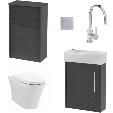 Power Cloakroom Bundle - Right Wall Hung Vanity Unit, Concealed Cistern ...