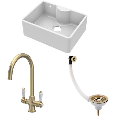 Fireclay 595mm Single Bowl Butler Kitchen Sink Bundle with Overflow ...
