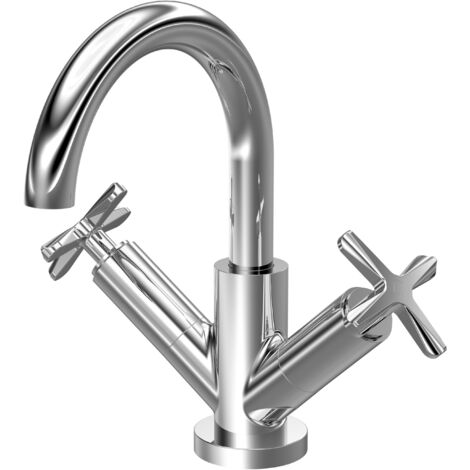 Connect Mono Basin Mixer Tap with Crosshead Handles & Push Button Waste ...
