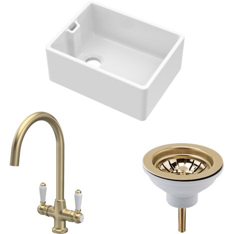 Fireclay Kitchen Bundle - Single Bowl Belfast Sink, Strainer Waste ...