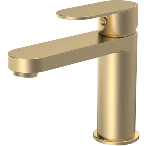 Round Mono Bathroom Basin Mixer Tap & Push Button Waste - Brushed Brass