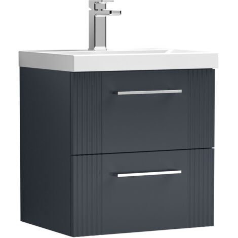 Retro 2 Drawer Wall Hung Vanity Unit with Mid-Edge 1 Tap Hole Ceramic ...