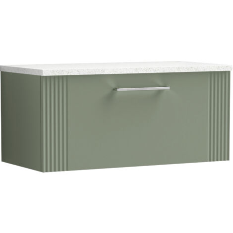 Retro 1 Drawer Wall Hung Vanity Unit with Sparkling White Laminate ...