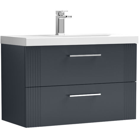 Partial Fluted 2 Drawer Wall Hung Vanity Unit with 1 Tap Hole Thin-Edge ...