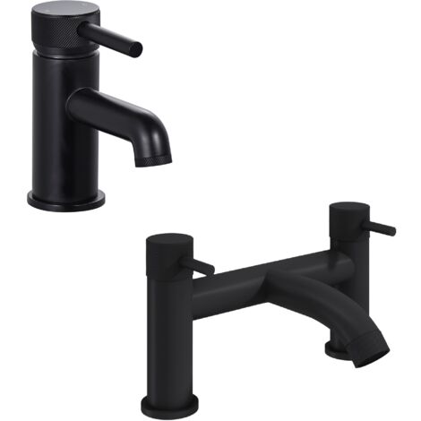 Contemporary Single Lever Handle Mono Basin Tap and Bath Filler Set - Black