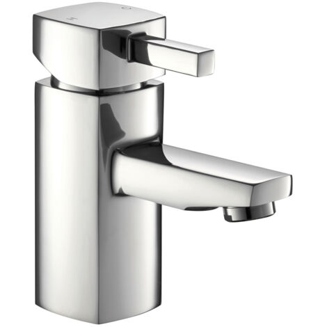Contemporary Bathroom Square Mono Basin Mixer Tap with Waste - Chrome
