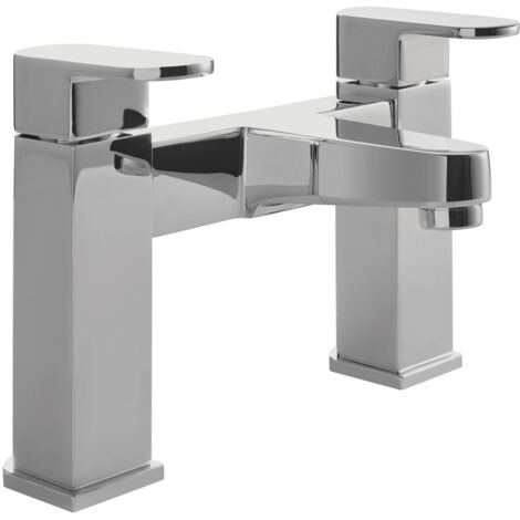 Modern Bathroom Soft Square Deck Mounted Bath Filler Tap - Chrome