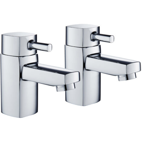 Contemporary Bathroom Square Bath Pillar Taps - Chrome