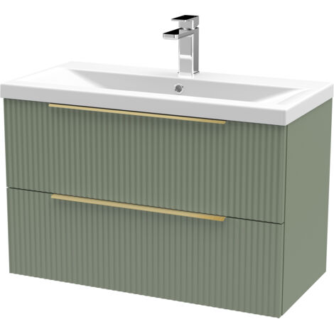 Fluted Front Wall Hung 2-Drawer Bathroom Vanity Unit with 1 Tap Hole ...