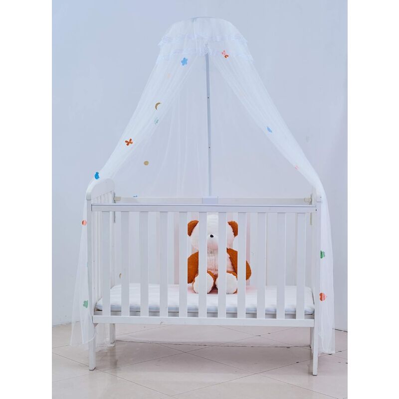 Mosquito Net for Crib Newborn Crib Child Canopy Polyester Mosquito Net Covers the Whole Crib Anti Mosquito Dust with Bracket Fixing white with flower