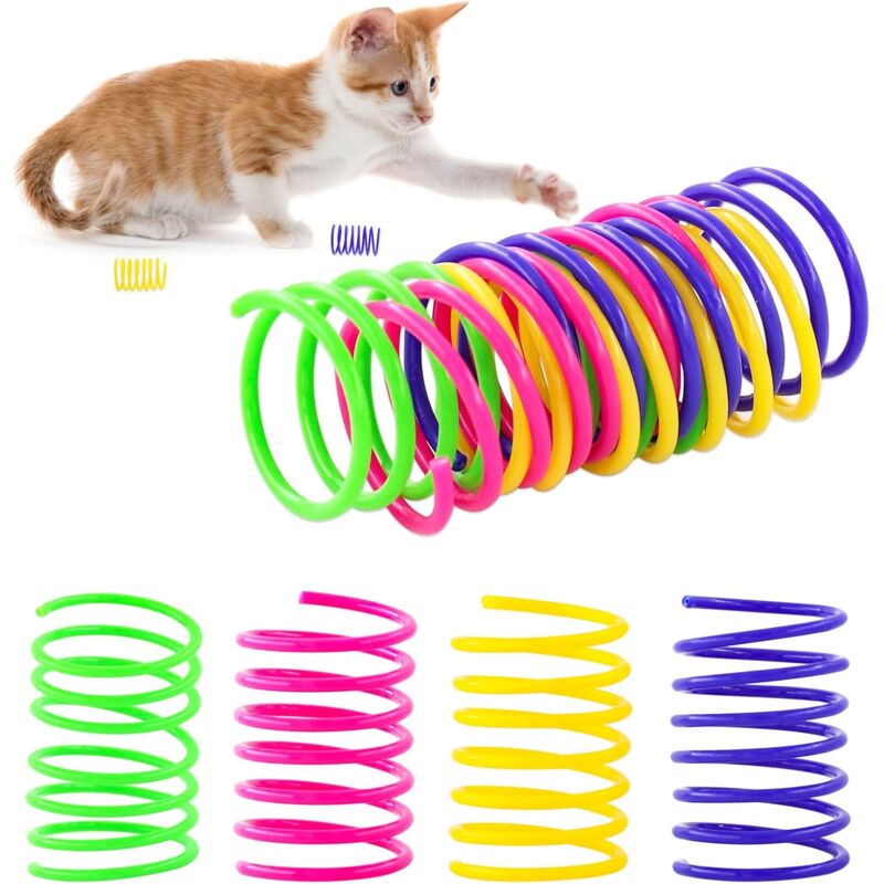 32 Pcs Spring Cat Toys Suitable for Cat and Kitten Interactive Spring Cat Toy Cat Plastic Spiral Spring Toy 4 Colors