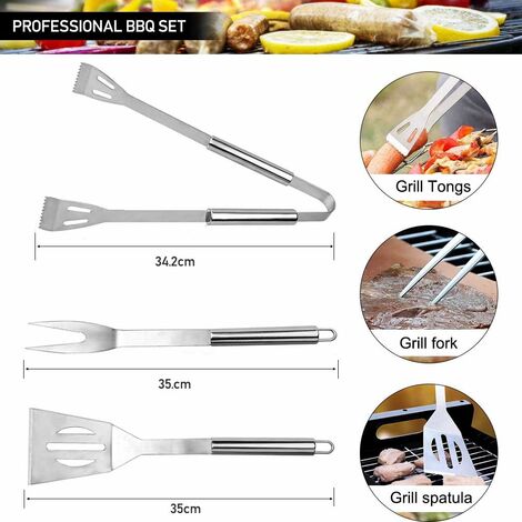 3 Piece Stainless Steel BBQ Tool Set with Spatula, Tongs, Forks and ...
