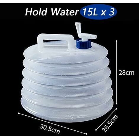 3 X 15L Collapsible Water Container, Transparent Collapsible with Tap, BPA Free Water Canister ...