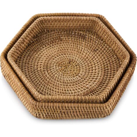 Rattan Serving Tray Set of 2 Hand Woven Wicker Trays Rattan Tray Rustic ...
