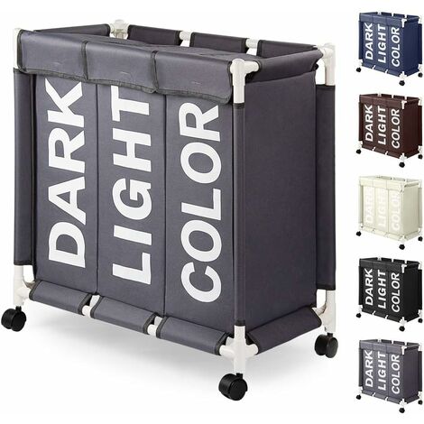 Triple Laundry Hamper with Wheels 90L Oxford Cloth 3 Compartment ...