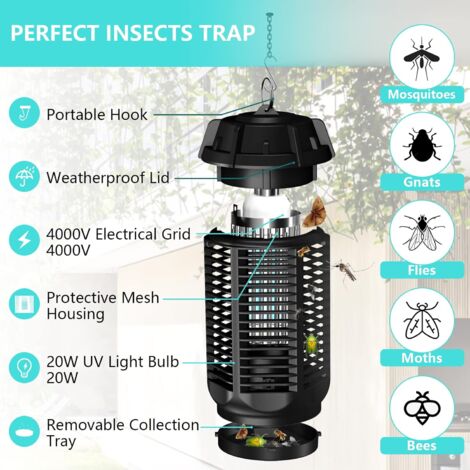 Electric Mosquito Net Lamp 20W 4000V Mosquito Killer Lamp with UV Light Chemical Free Electric Insect Trap with Hook for Bedroom and Outdoor