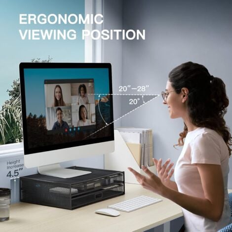 Monitor Stand with 2 Storage Drawers - Metal Mesh Tabletop Organizer ...