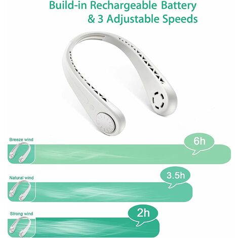 Hanging Neck Fan Bladeless Fan Hands Free Rechargeable 3 Speed Headset ...
