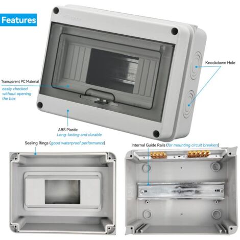 IP65 Outdoor Waterproof Electrical Box, 8 Modules, ABS Plastic Surface ...