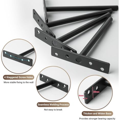 4PCS Black Invisible Floating Shelf Bracket Steel Floating Shelf ...