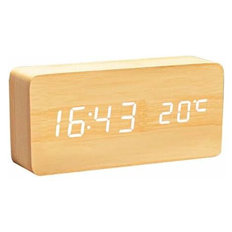 LED Digital Alarm Clock Artificial Wood Alarm Clock with Time ...