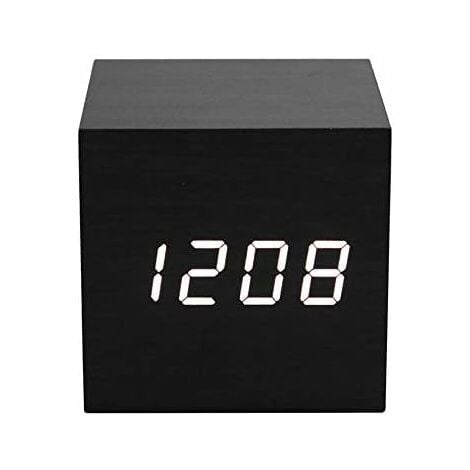Wooden Cube Digital LED Alarm Clock,Square Cube Digital White LED Alarm ...