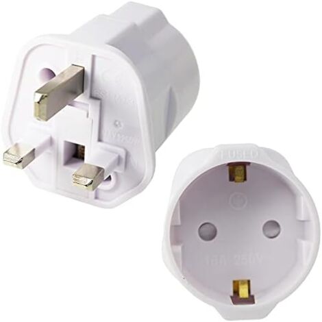 2 Pack EU to UK Plug Adapter with Fuse, 2 Pin to 3 Pin Plug Adapter 13A ...