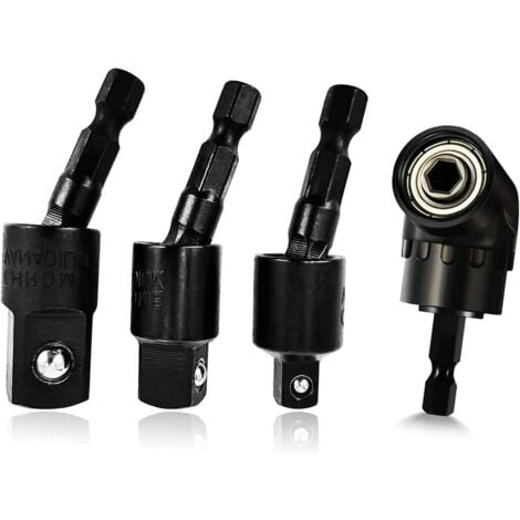 4 Pcs Right Angle Drill Attachment 105 Screwdriver Bit Holder Extension 3 PCS Impact Swivel Socket Adapter Set 1 2 3 8 1 4 Hex Bit Impact Driver Set