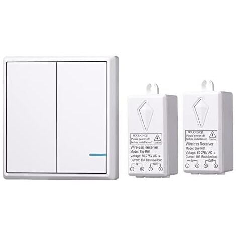 Wireless Light Switch Kit, 1 Dual Switch + 2 Receivers, No Wiring ...