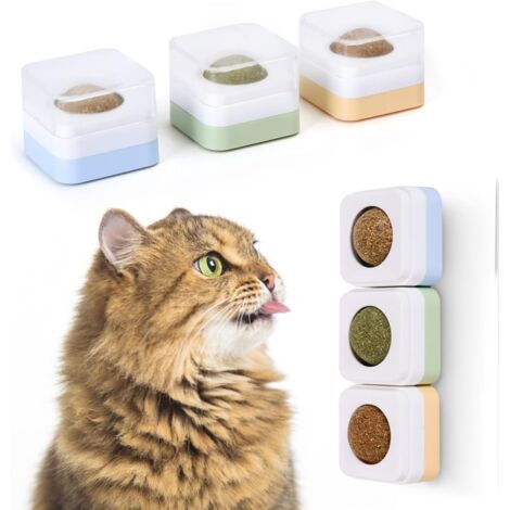 Catnip Ball Toy, 3 in 1 Edible Catnip Balls Toy, 360° Rotating Wall Mounted Snacks for Cats