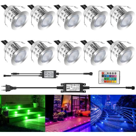 10 Set RGB LED Recessed Spotlights Waterproof IP67 LED Spotlight Mini ...