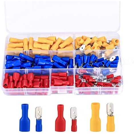 (Red, Yellow, Blue, 150 Pieces)-Crimp Cable Connector Set, Electrical Lugs Assortment, Insulated ...