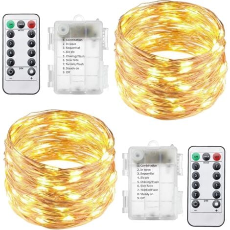 2 Pack Battery Operated LED String Lights with Remote Control, 15ft, 8 ...
