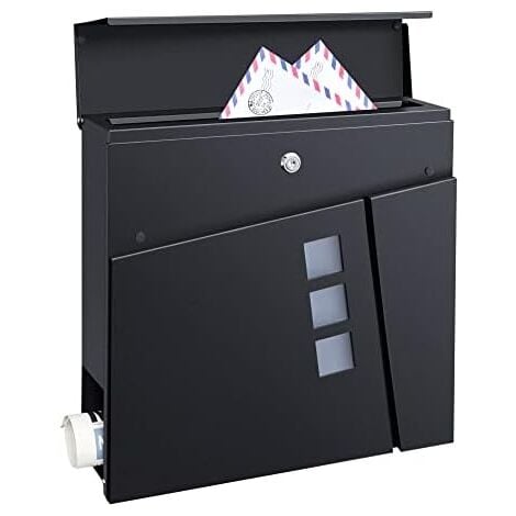 Wall-Mounted Mailbox with Lockable Newspaper Rack with Key Galvanized ...