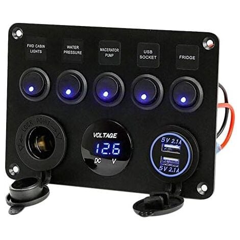 5 Gang Switches Control Panel LED Rocker Switch 12V/24V Car Boat Marine ...