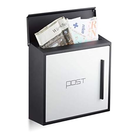 Modern wall-mounted letterbox in two-tone steel design HxWxD: 33 x 35 x ...