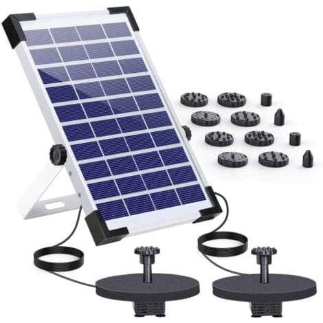 5.5W Solar Fountain with 2 Pumps, Built-in Battery, Solar Pump for Pond ...