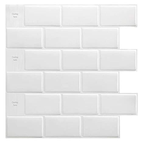 Pack of 10 Pieces,White Subway Self Adhesive Tiles,Adhesive Backsplash ...
