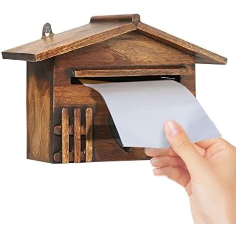 Wooden Mailbox, Classic Outdoor Wood Secure Mailbox, Waterproof Wall ...