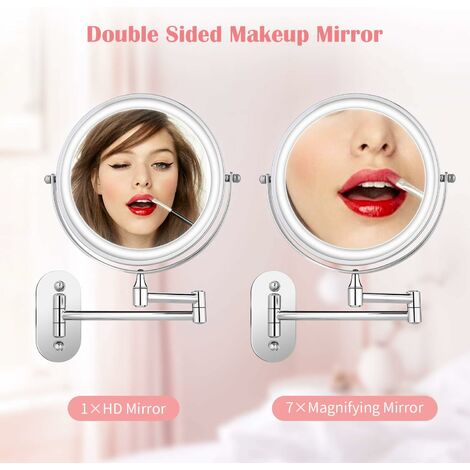 LED Lighted Cosmetic Mirror with 1x/7X Magnification - Wall Mounted ...