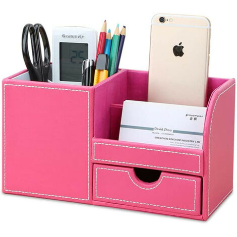 Desktop Organizer System with 4 PU Leather Pen Storage Compartments