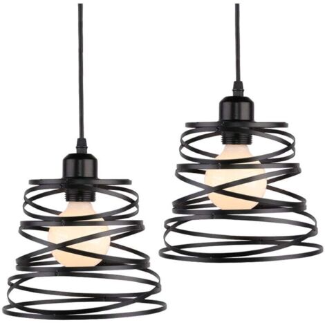 Set of 2 Pendant Lights Industrial Design Shape Spring Cage Ø 20cm ...