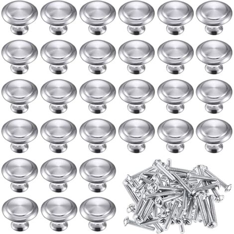 30 Pieces Round Silver Drawer Door Handle, 30mm Stainless Steel Kitchen ...