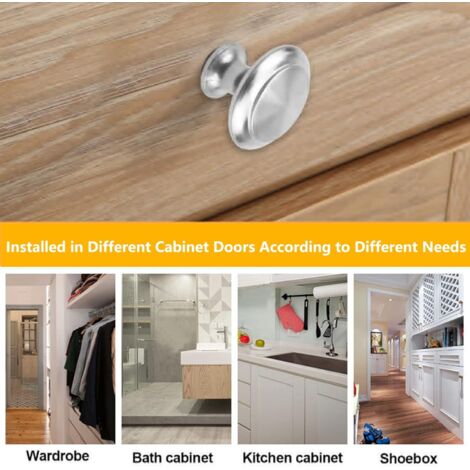 30 Pieces Round Silver Drawer Door Handle, 30mm Stainless Steel Kitchen ...