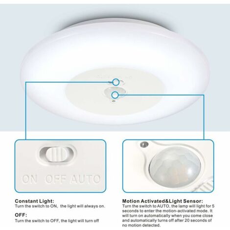 Motion Sensor LED Ceiling Light Battery Operated 6000K Wireless Ceiling ...