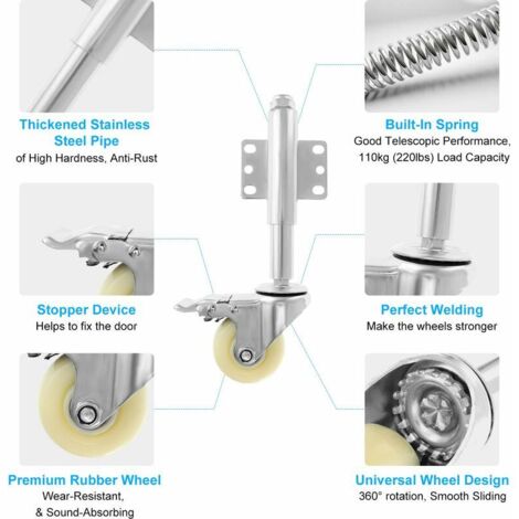 3 inch spring loaded door caster 220lbs heavy duty rubber door wheel ...